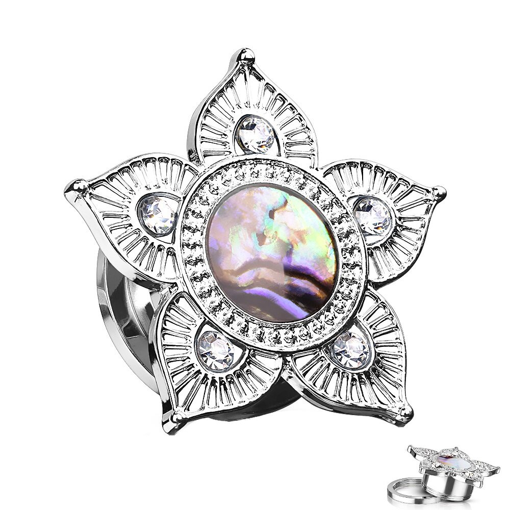 Kristall Plug - Silber - Blume - Perlmutt, 12,95