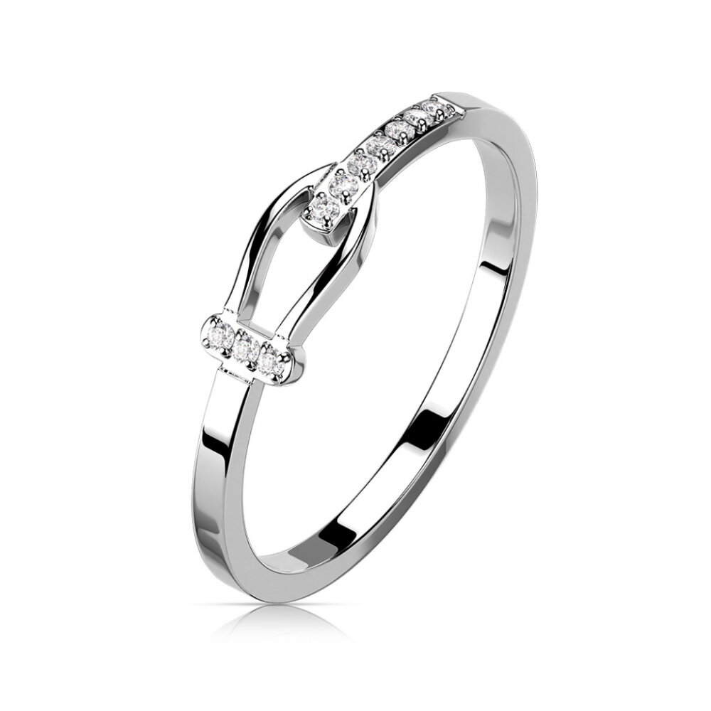 Silberner Ring mit Schnalle und klaren Kristallen