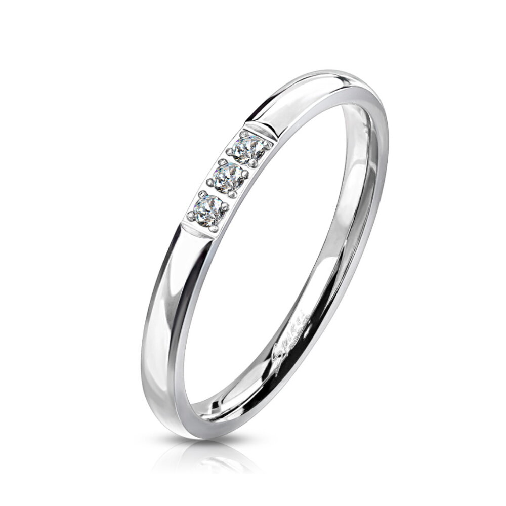 Silberner Ring aus Edelstahl mit 3 klaren Kristallen
