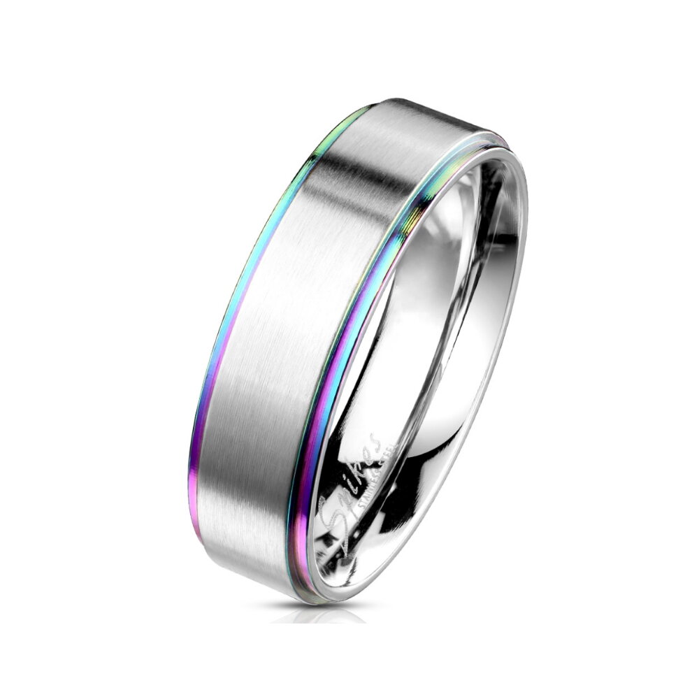 Silberner, Matter Ring mit Regenbogen Ringen | 9 Größen
