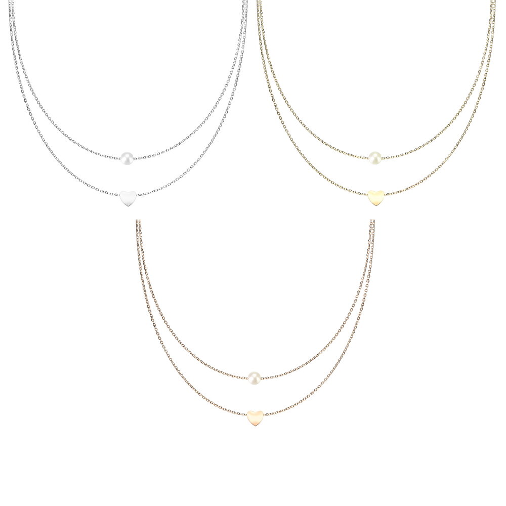 Mehrreihige Halskette mit Herz-Anhänger und Perle | 3 Farben, 18,95