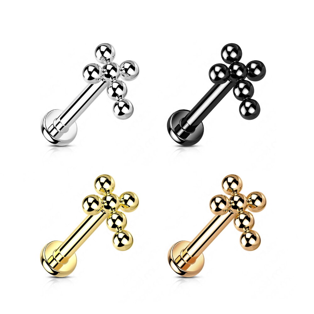 Titan Labret Piercing mit Kugel-Kreuz | 4 Farben, 17,95